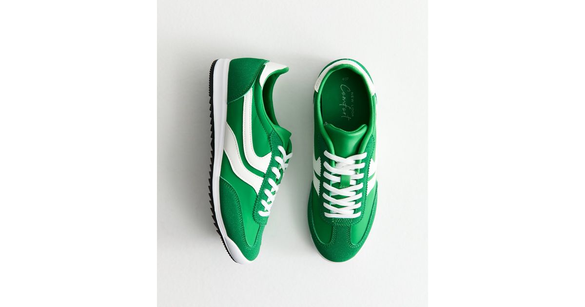 Green Faux Brushed Suede Panelled Trainers | New Look