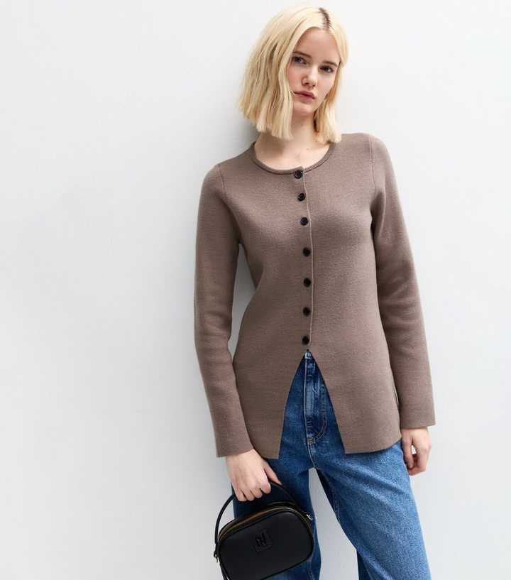 Mid Brown Crew Neck Longline Cardigan | New Look
