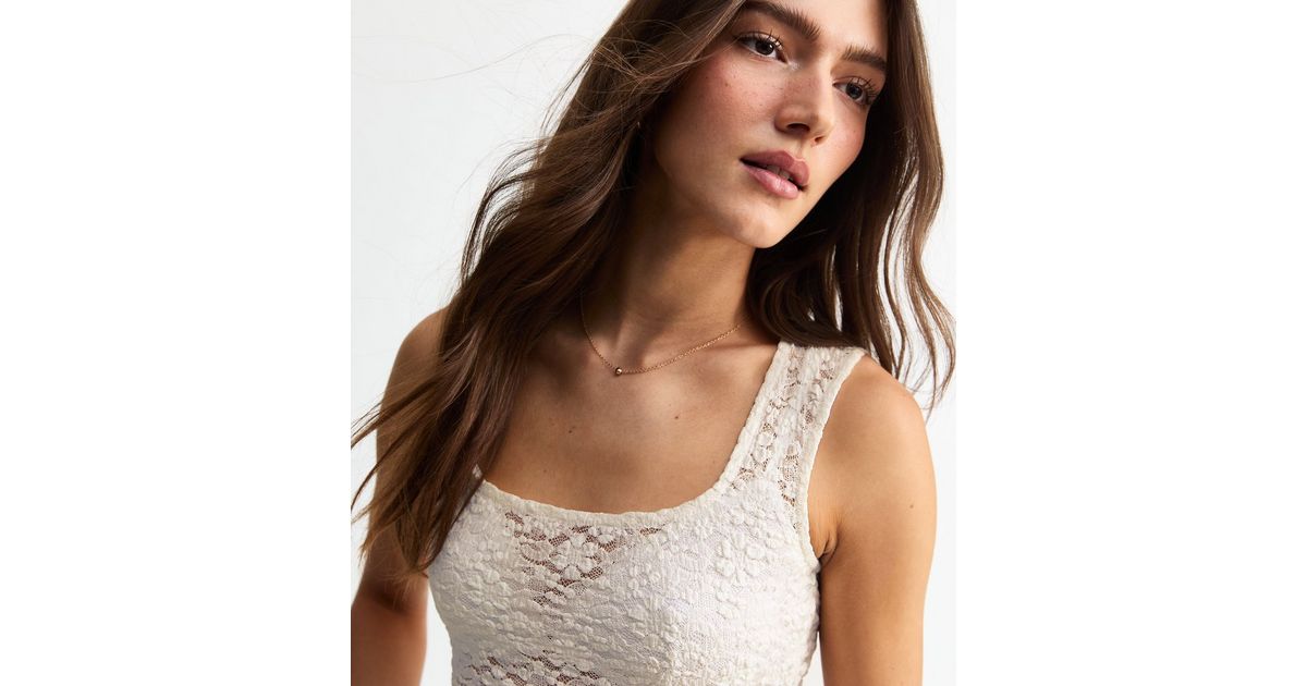 White Semi Sheer Lace Vest | New Look