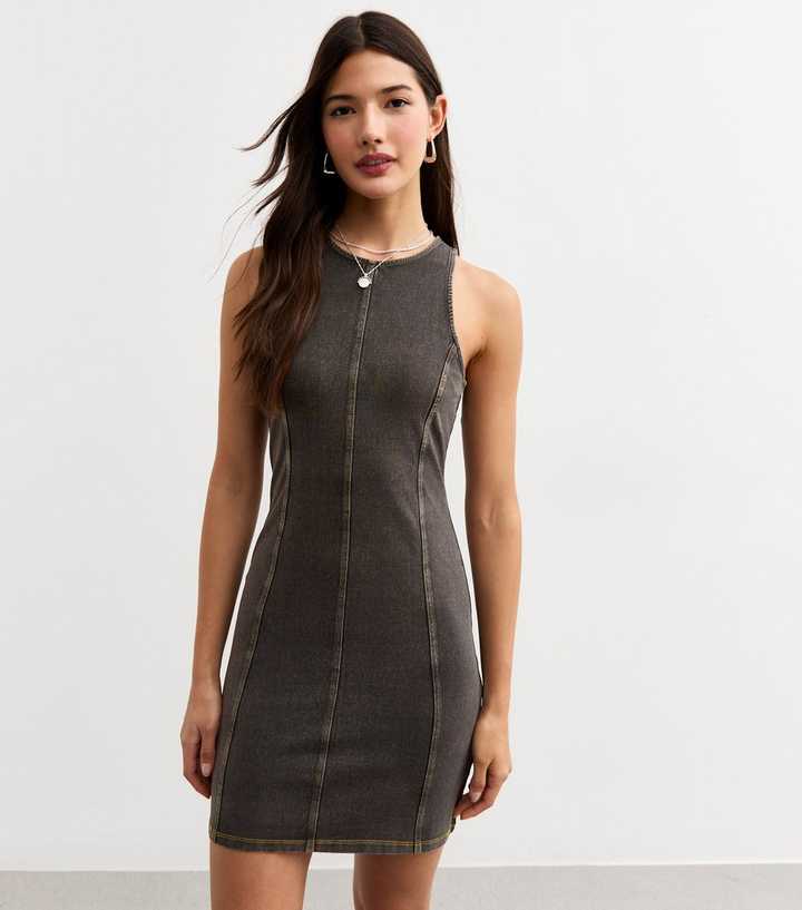 Black Jersey Acid Wash Racer Mini Dress | New Look