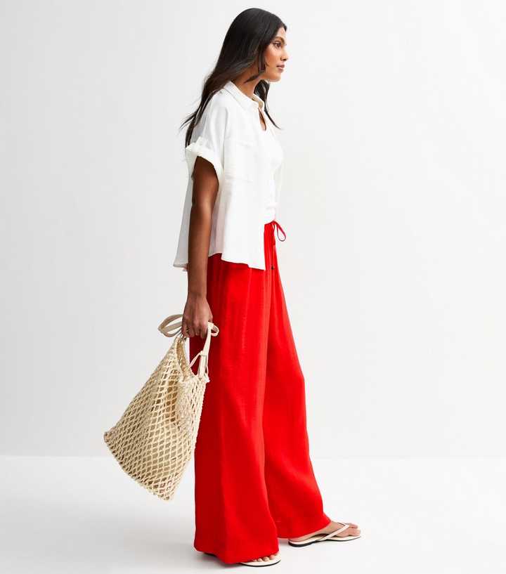 Bright Red Textured Wide Leg Trousers | New Look