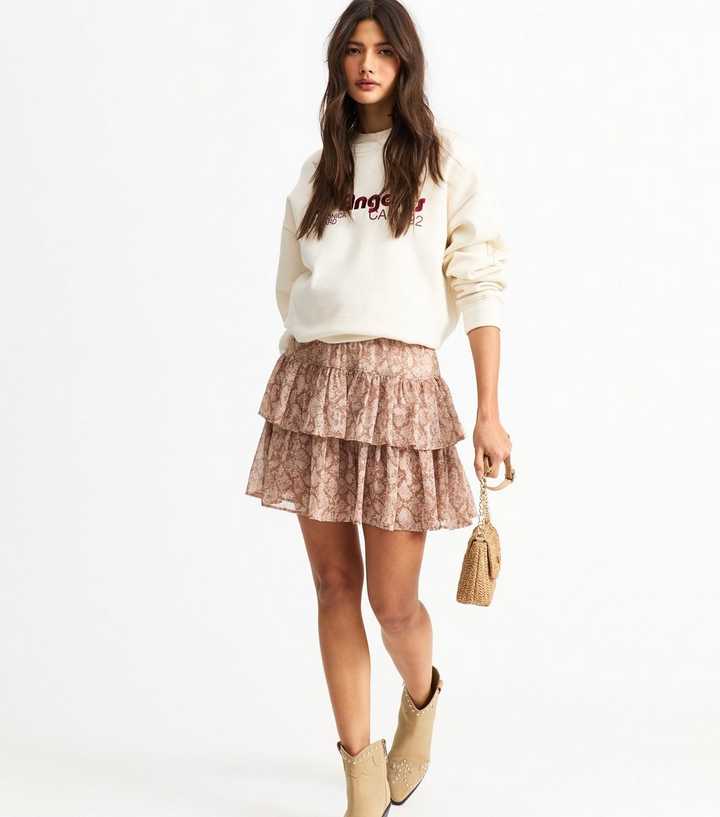 Brown Snake Print Ruffled Mini Skirt | New Look