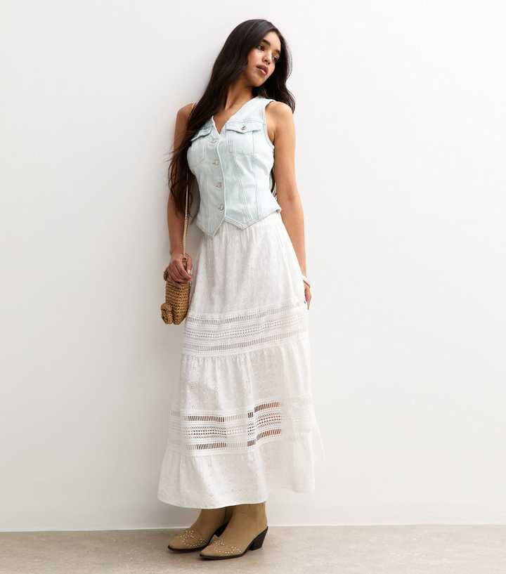 White Ladder Trim Cotton Midi Skirt | New Look