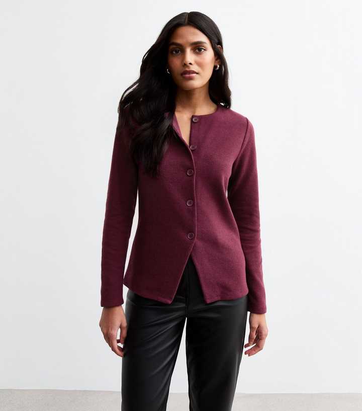 Burgundy Soft Touch Crew Neck Cardigan | New Look