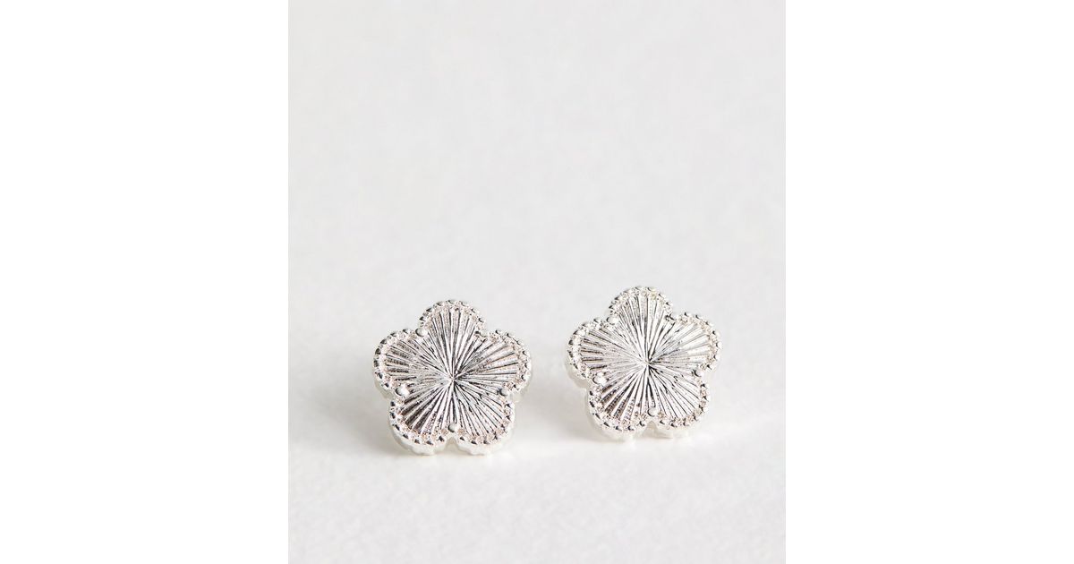 Silver Tone Flower Stud Earrings | New Look