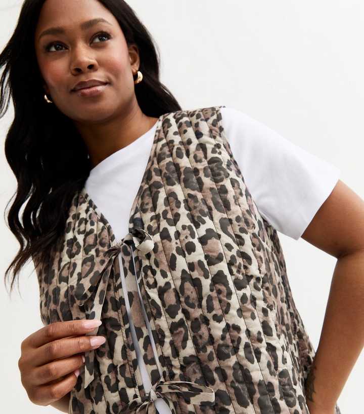 Curves Brown Leopard Print Padded Sleeveless Jacket | New Look