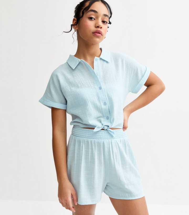 Girls Light Blue Gauze Elasticated Waist Shorts | New Look