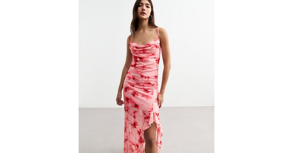 Pink Diamante Embellished Floral Print Mesh Midi Dress | New Look