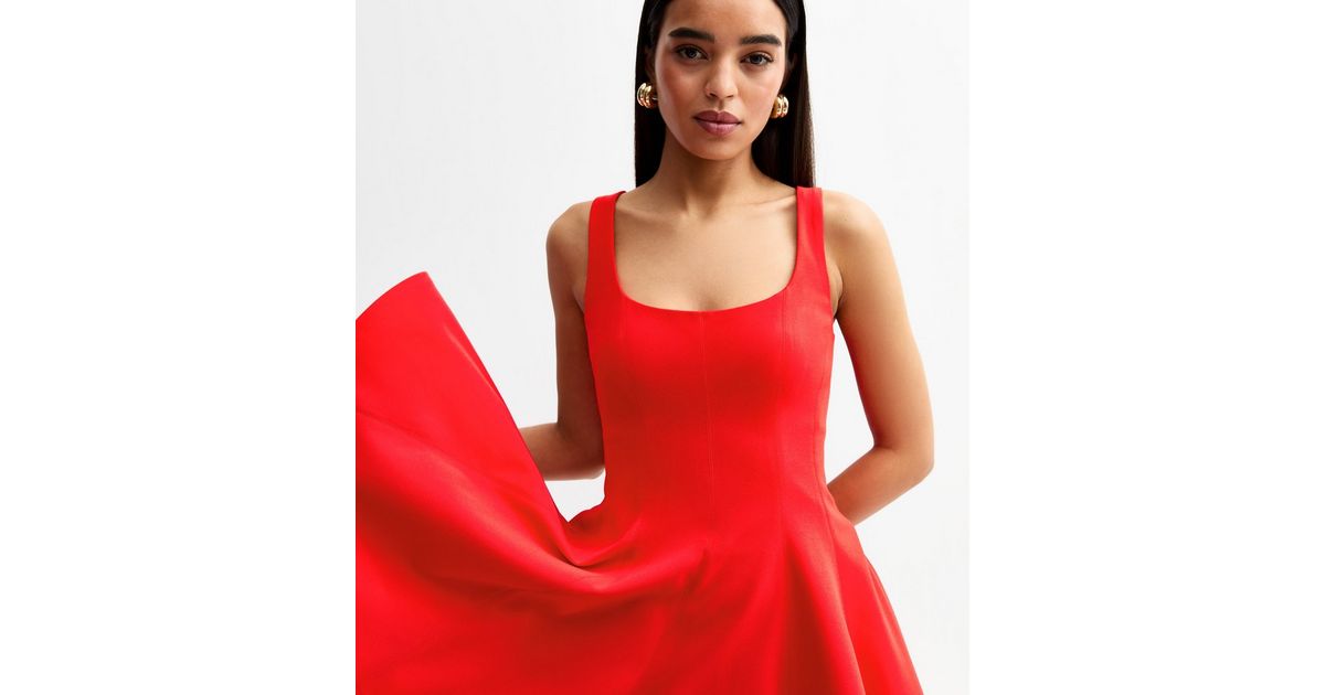 Red Square Neck Flared Mini Dress | New Look