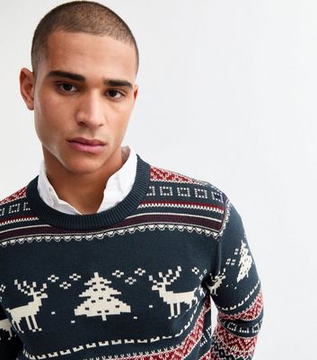 Jack & Jones Navy Christmas Jumper | New Look