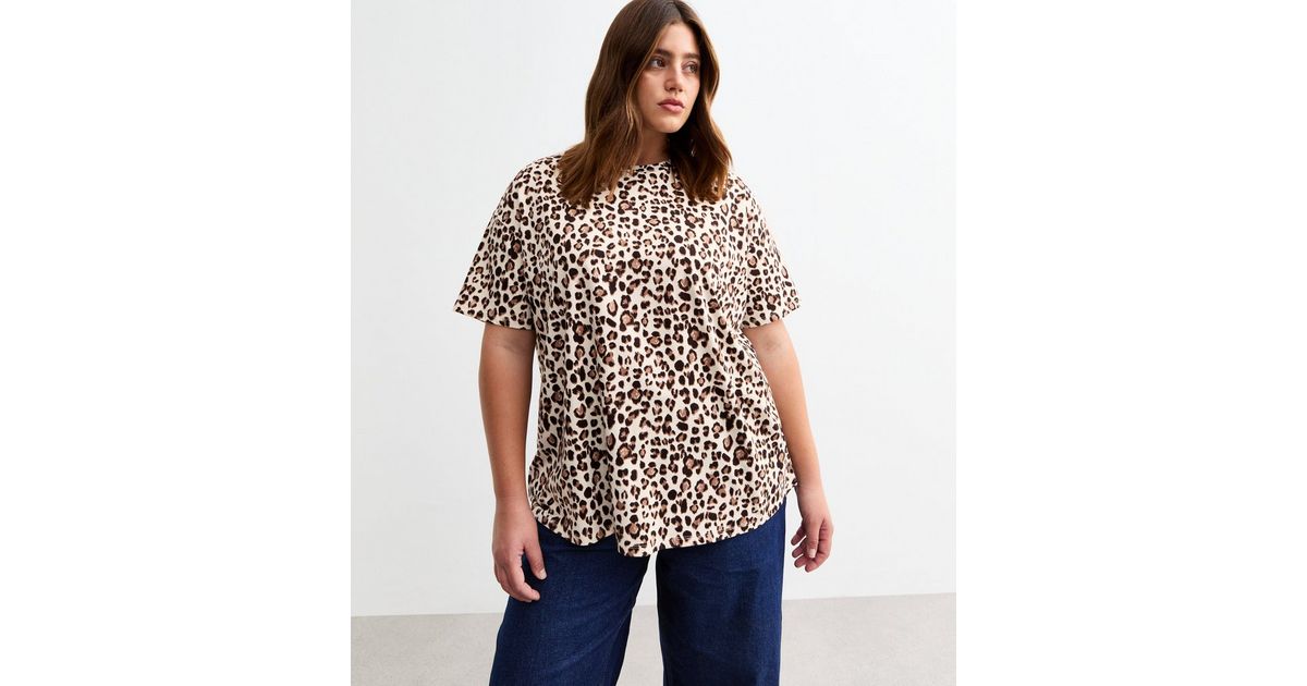 Curves Brown Leopard Print Boxy T-Shirt | New Look