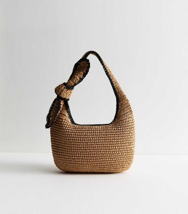 Brown Raffia Look Knotted Shoulder Bag | New Look
