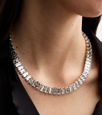 Silver Tone Chunky Diamante Necklace New Look