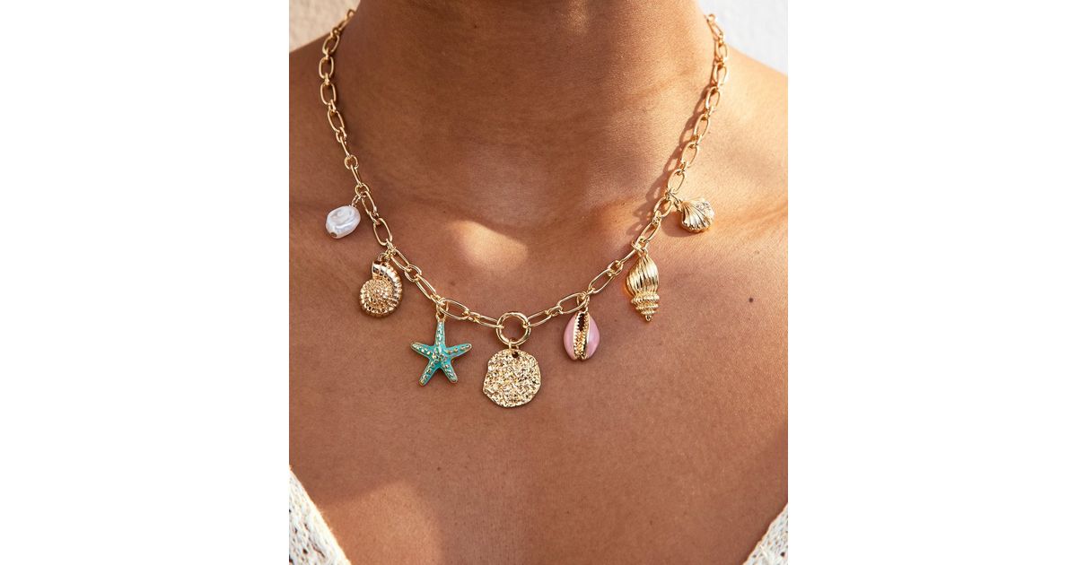 Gold Tone Shell Charm Necklace | New Look