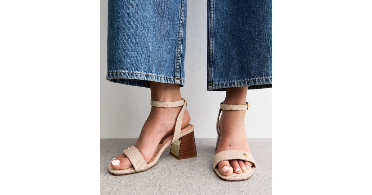 Cream Linen Look Block Heel Sandals | New Look