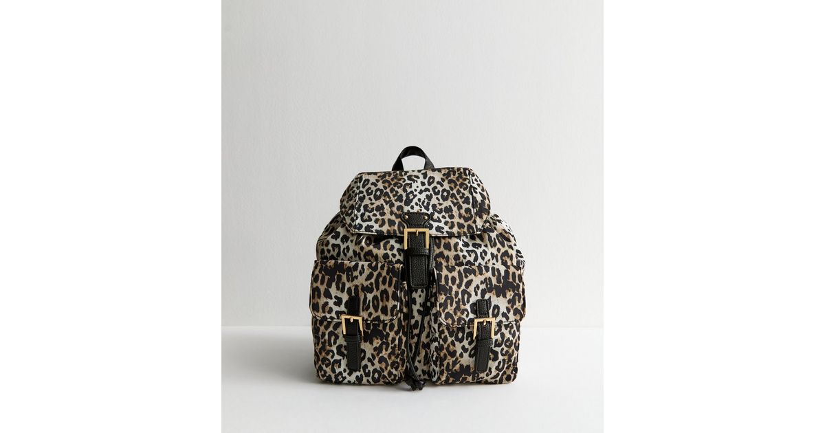 Brown Multi Pocket Leopard Print Backpack | New Look
