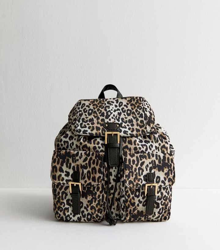 Brown Multi Pocket Leopard Print Backpack | New Look