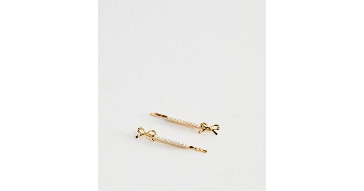 Pack Of 2 Gold Tone Faux Pearl Embellished Hair Slides | New Look