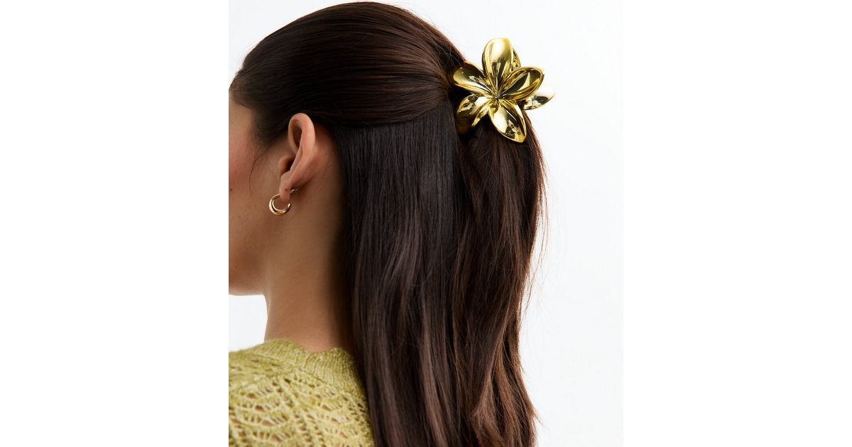 Gold Metallic Flower Hair Claw Clip | New Look