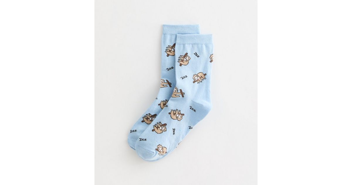 Blue Sloth Illustration Sock | New Look