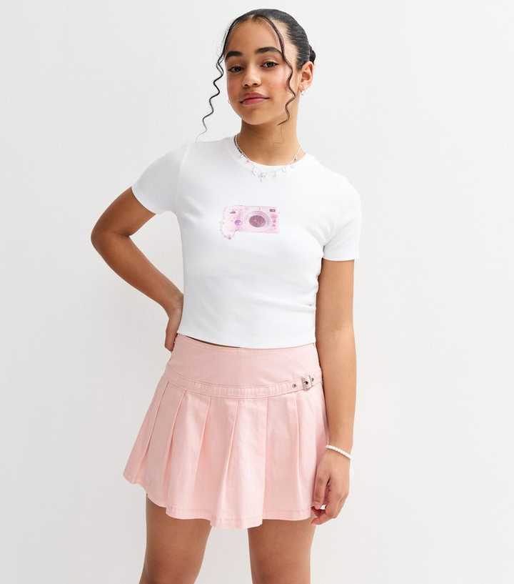Girls Pink Buckle Detail Pleated Skort | New Look