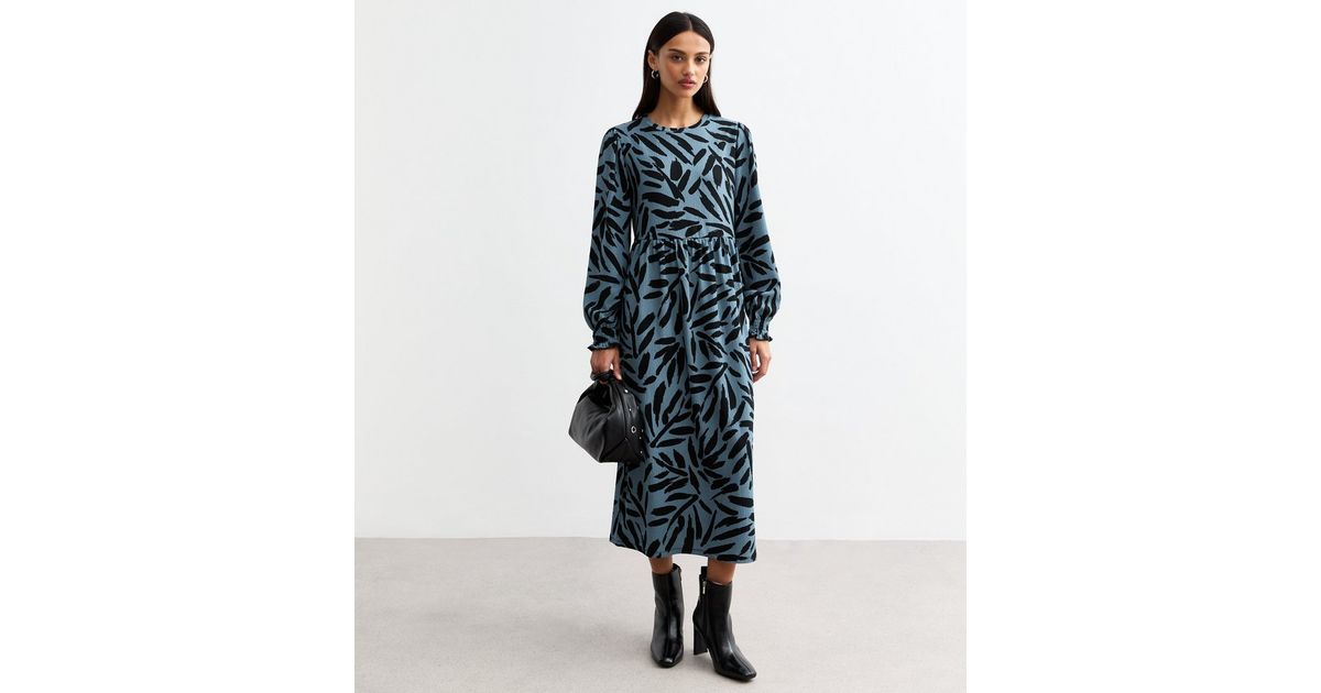 Blue Contrast Pattern Smock Midi Dress | New Look