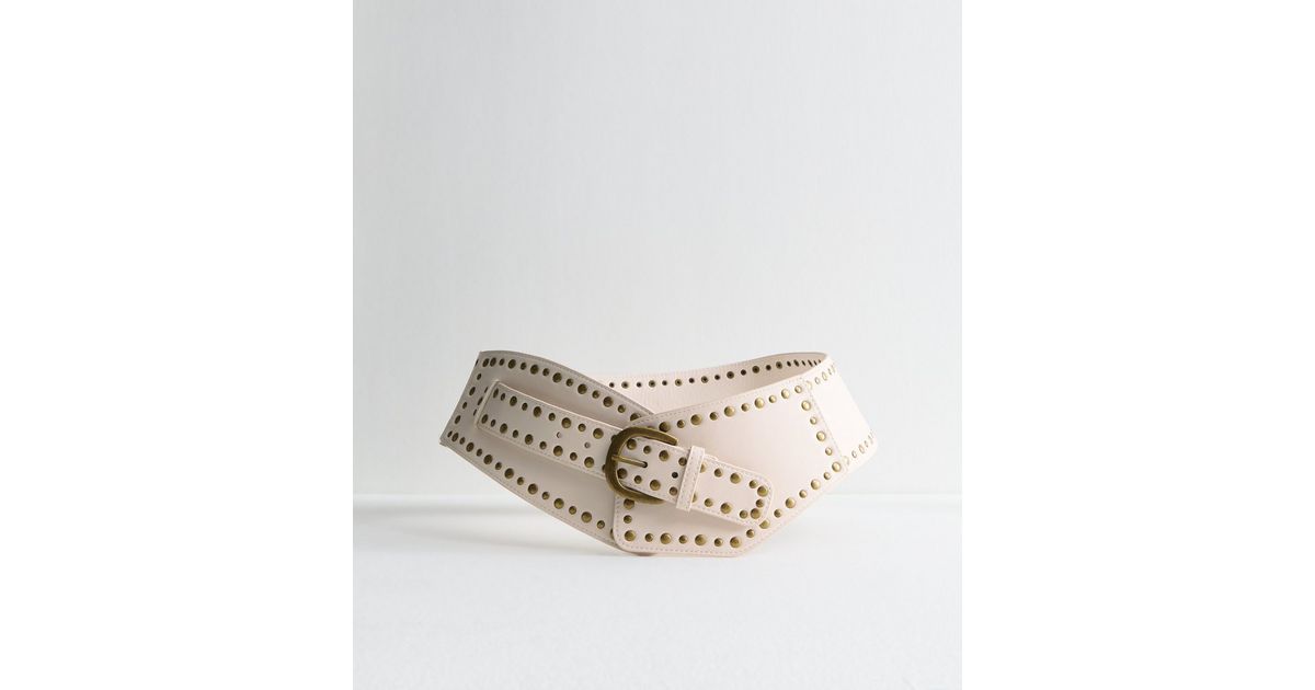 Cream Wide Studded Waist Belt | New Look