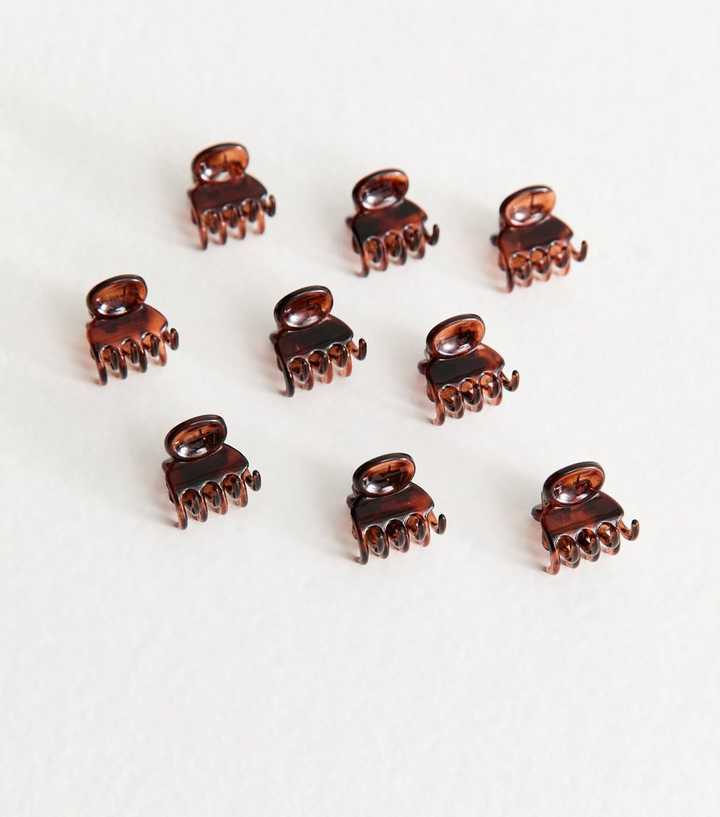 Pack of 9 Brown Mini Claw Hair Clips | New Look