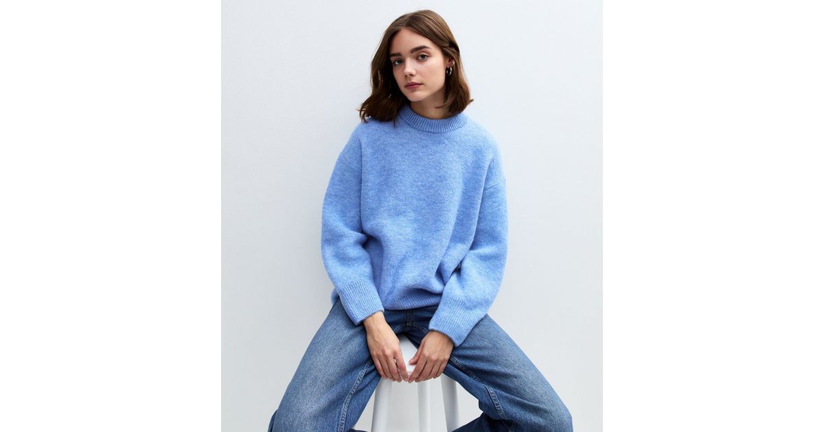 Blue Oversized Crew Neck Jumper | New Look