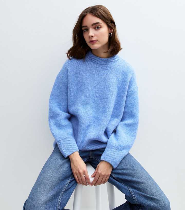 Blue Oversized Crew Neck Jumper | New Look