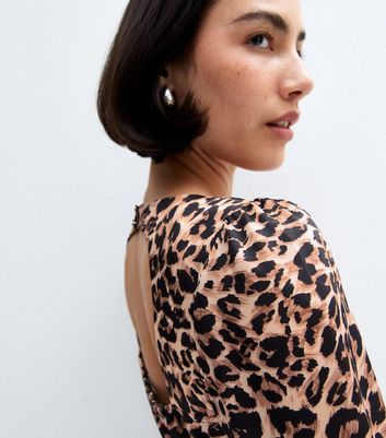 Brown Leopard Print Satin Mini Dress | New Look