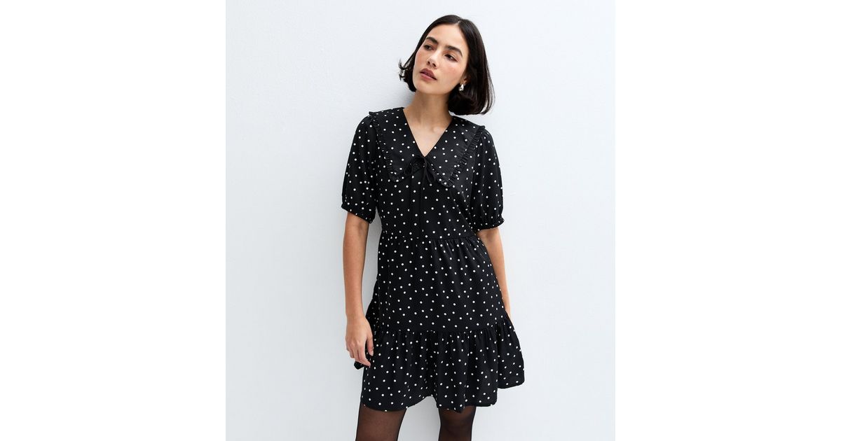 Black Polka Dot Mini Dress | New Look