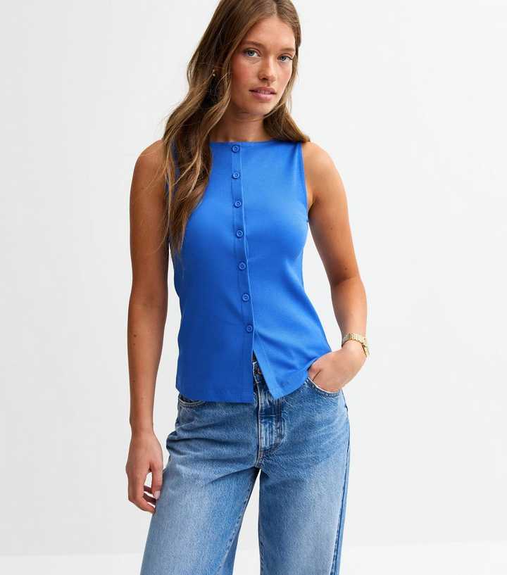 Bright Blue Rib Jersey Vest | New Look