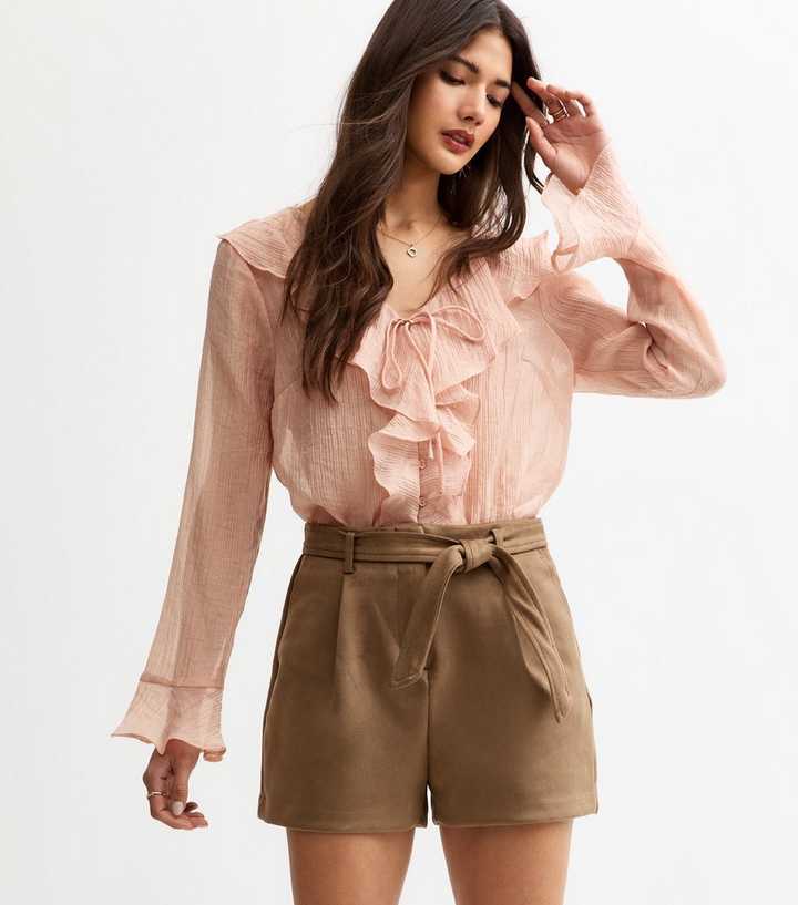 Tan Belted Faux Suede Shorts | New Look