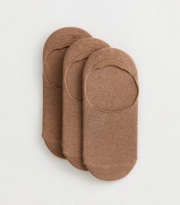 3 Pack of Brown Sports Heel Grip Invisible Socks New Look