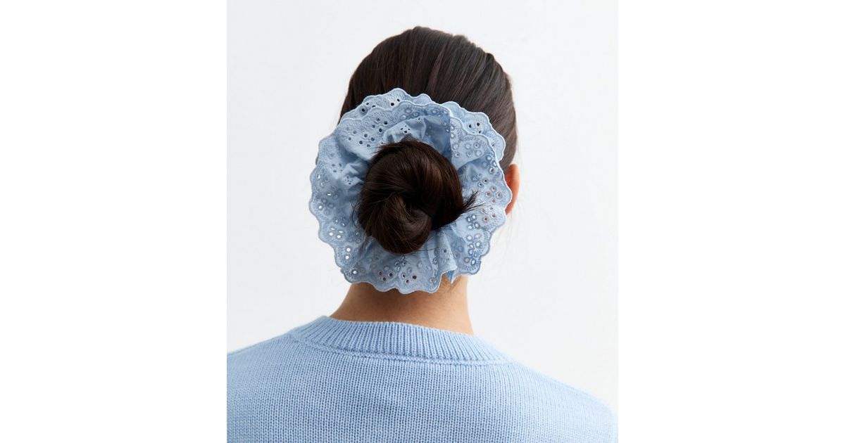 Light Blue Broderie Anglaise Frill Scrunchie | New Look