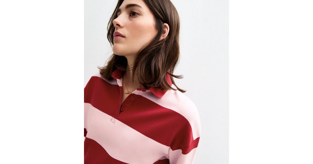 Pink Rugby Stripe Short Sleeve Polo Top | New Look