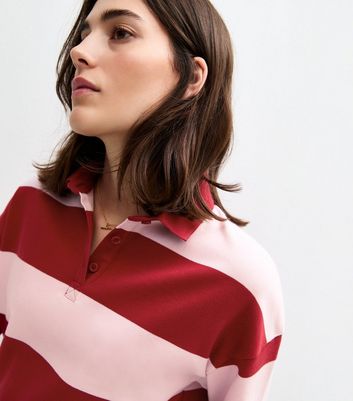 Pink Rugby Stripe Short Sleeve Polo Top | New Look