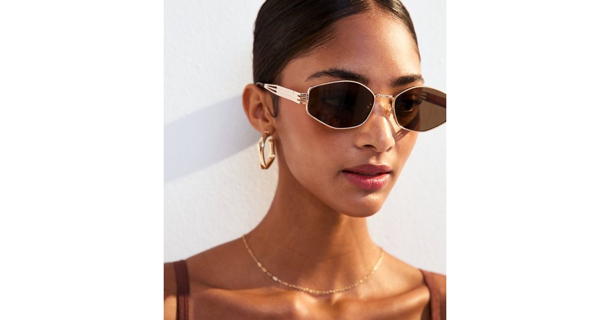 Gold Angular Frame Sunglasses | New Look
