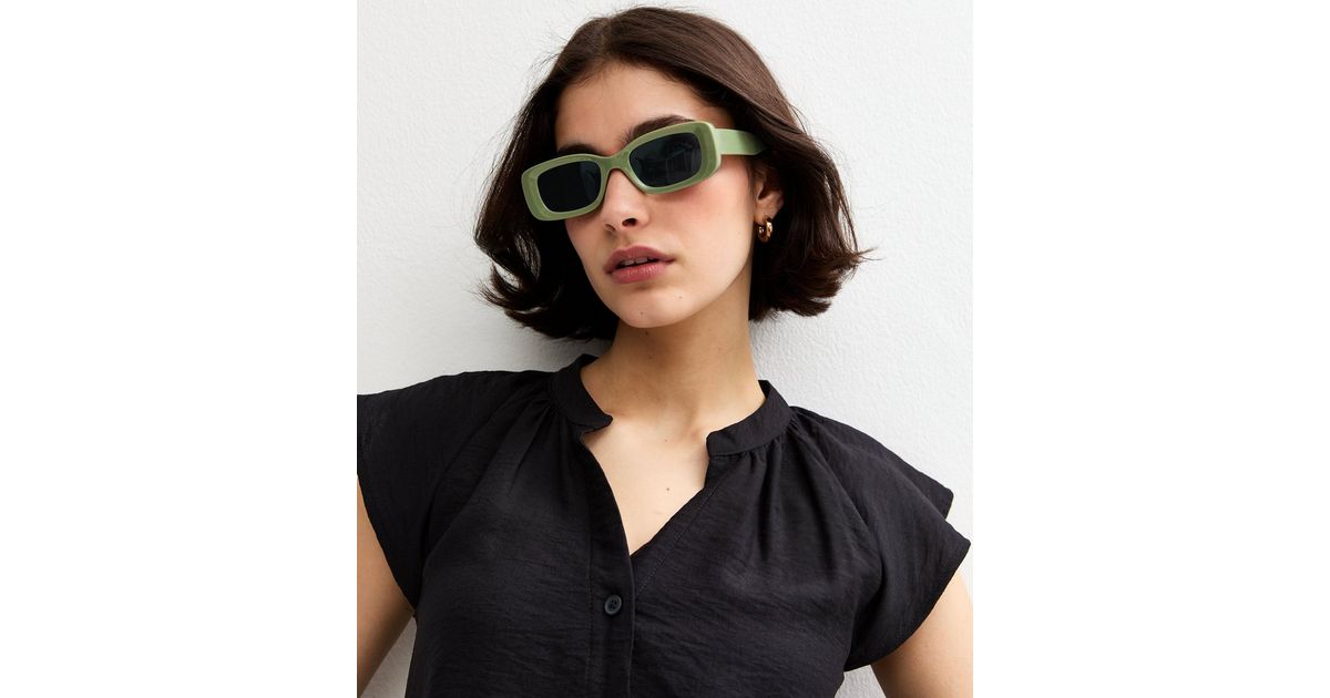 Light Green Rectangle Frame Sunglasses | New Look