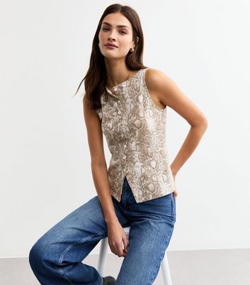 Off White Snake Print Button Up Vest | New Look