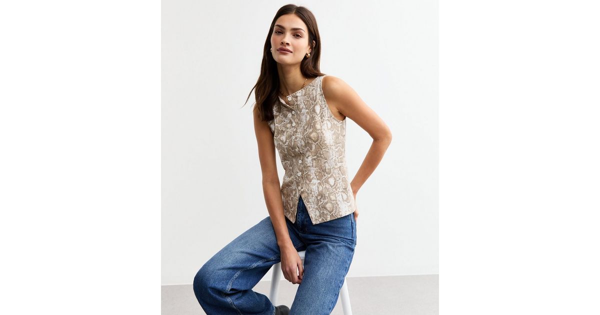 Off White Snake Print Button Up Vest | New Look