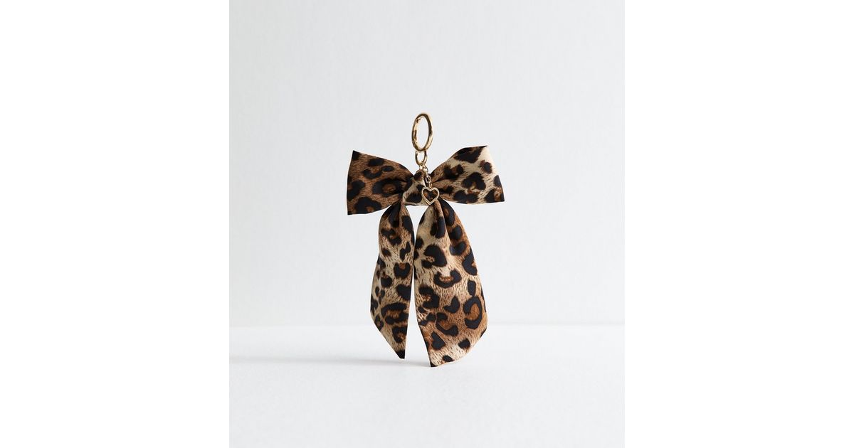 Brown Leopard Print Satin Bow Bag Charm | New Look