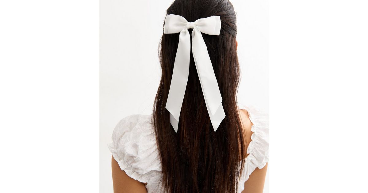 White Double Bow Satin Hair Clip | New Look