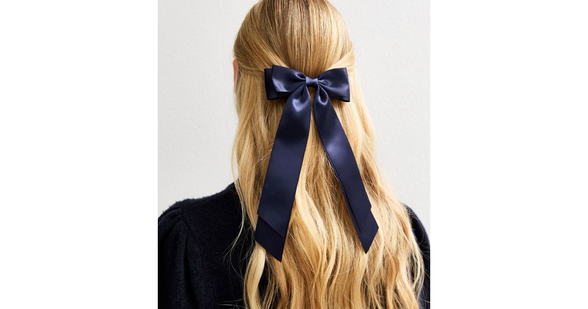 Navy Double Bow Satin Hair Clip | New Look