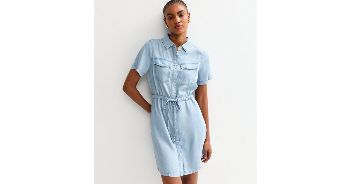 Tall Blue Denim Drawstring Waist Mini Dress | New Look