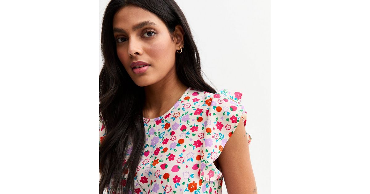 White Floral Print Ruffled Top | New Look