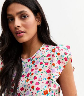 White Floral Print Ruffled Top | New Look