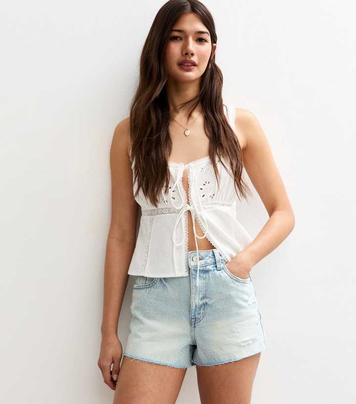 Light Blue Frayed Hem Denim Shorts | New Look
