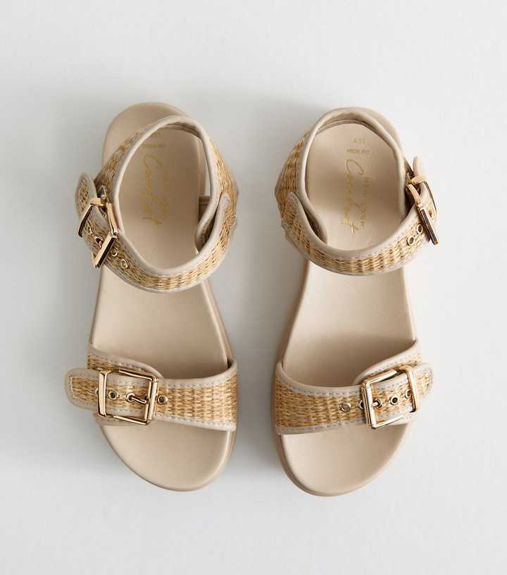 Wide Fit Cream Raffia Look Strap Flatform Sandals | New Look